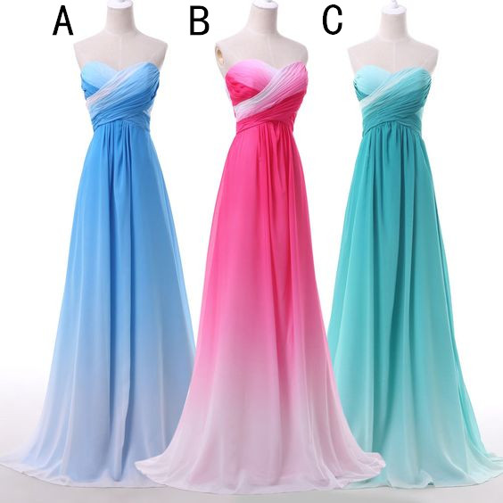 Pretty Pink Sweetheart Long Gradient Chiffon Prom Dresses,elegant Prom ...