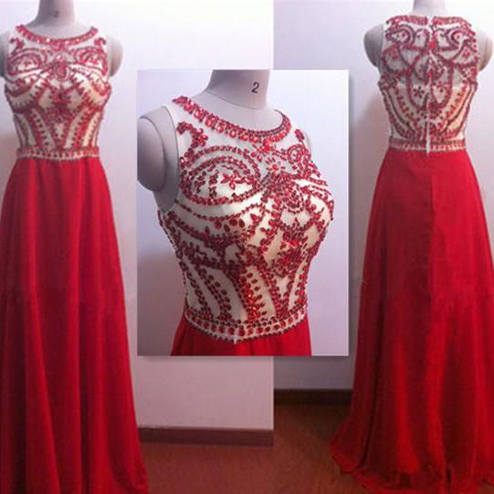 Charming Red Evening Dresses, Long Evening Dresses, Beading Evening ...