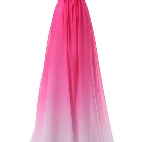 Pretty Pink Sweetheart Long Gradient Chiffon Prom Dresses,elegant Prom ...